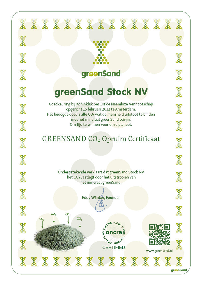 CO2-opruimcertificaat: Olivijn steenmeel – greenSand